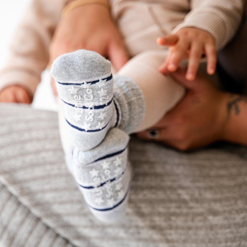 Cosy Stay-on Winter Warm Non-Slip Toddler Socks Grey Navy Stripe – The ...