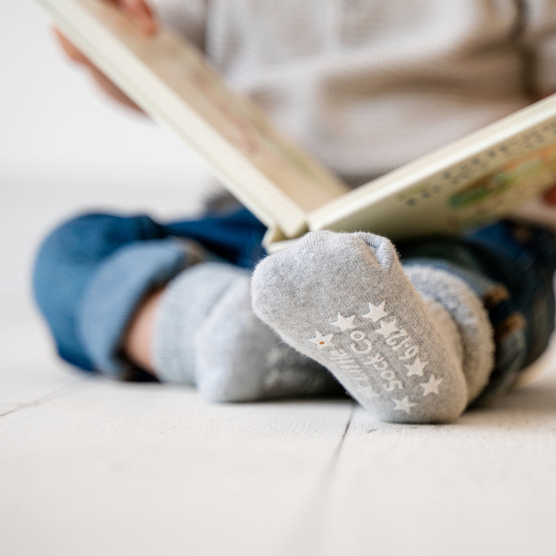 Cosy Stay on Winter Warm Non Slip Baby Socks - 3 Pack in Sky Grey - 0 ...