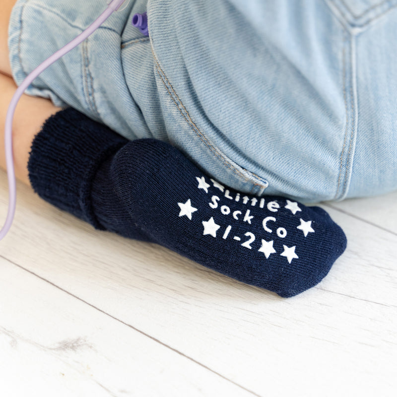 Cosy Stay-on Winter Warm Non-Slip Toddler Socks - Navy - 6mth-2 yr ...