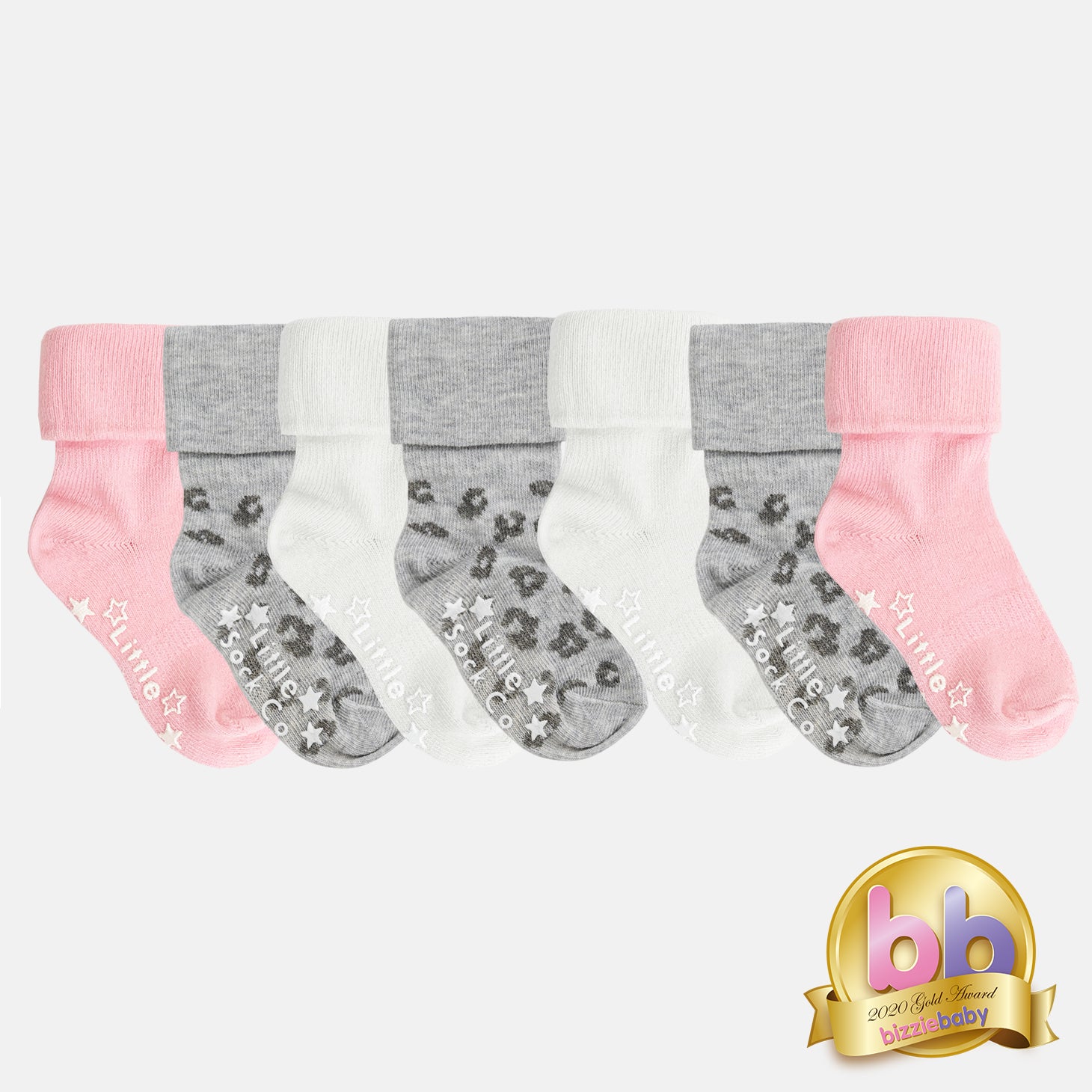 Non Slip Stay On Baby and Toddler Socks 7 Pack in Pinks and Animal The Little Sock Company